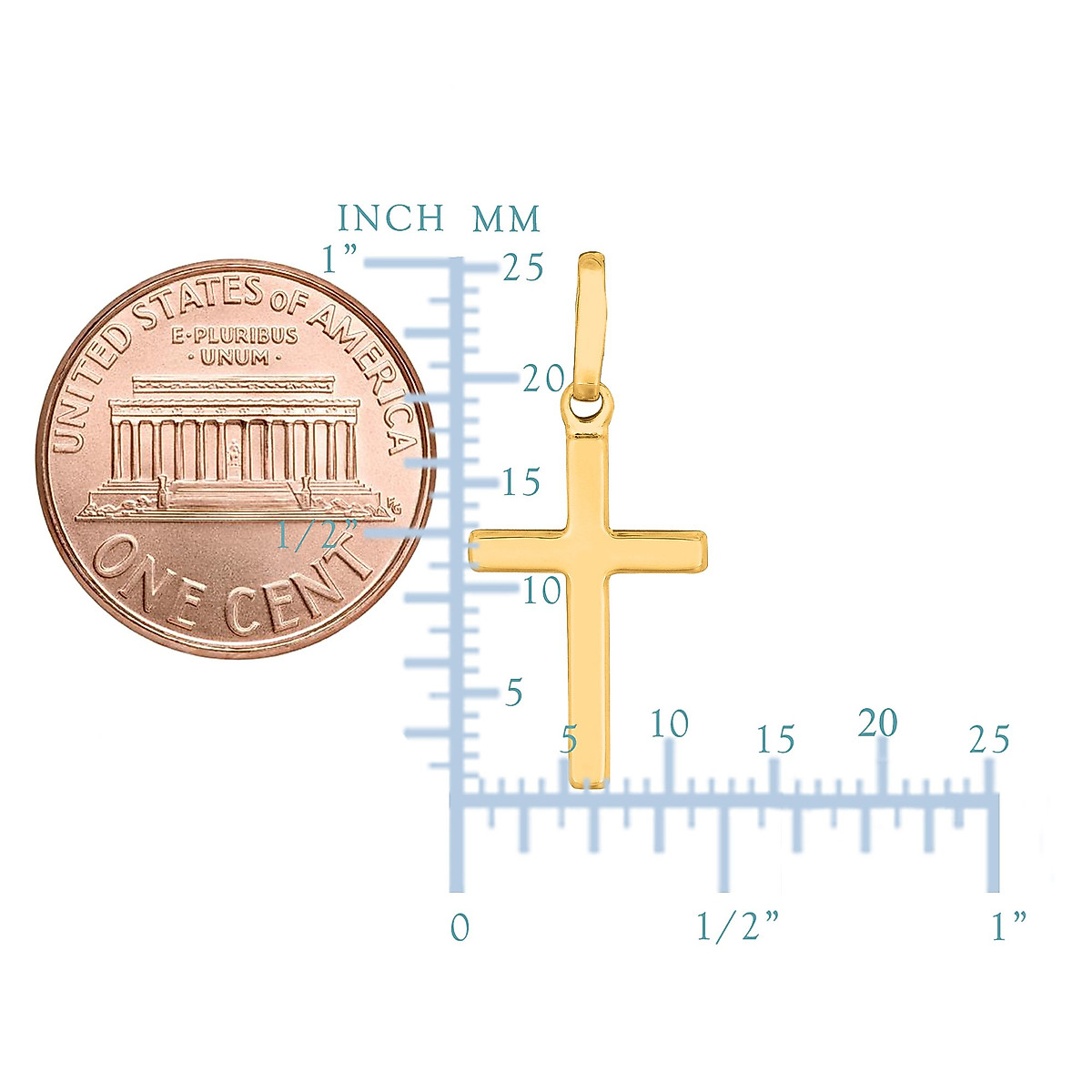 Jewelry Affairs 14k Yellow Gold Shiny Square Flat Style Unisex Cross Pendant