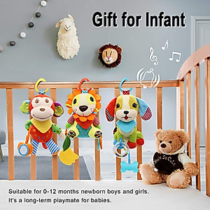MARUMINE Baby Crib Stroller Hanging Rattle Toy with Teether, Car Seat Toys for 0-12 Months Infant (Monkey)