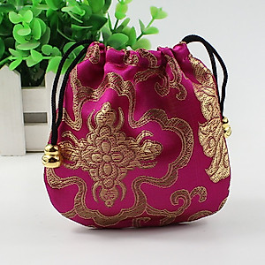 Chinese Silk Brocade Embroidered Drawstring Jewelry Pouch Bag Colors Value Set 34 pcs