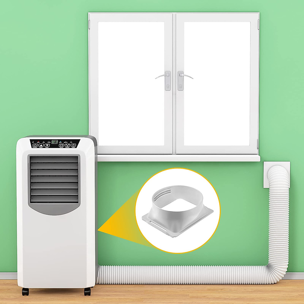 5.9 In Portable Air Conditioner Exhaust Hose Coupler Summer Portable A/C Connector Window Adapter Square Mobile A/C Coupler Connector for Air Conditioning Exhaust Duct, Square to Round(2 Pieces)