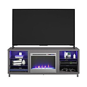 Ameriwood Home Lumina Fireplace Stand, TVs up to 70", Graphite Gray