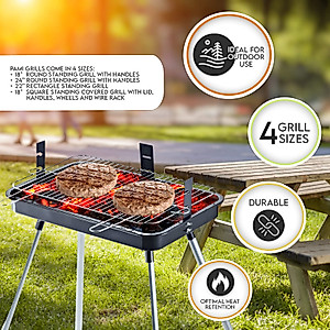 PAMI Portable BBQ Charcoal Standing Grill - 22” Rectangle Medium Grill For Courtyard, Backyard Patio, Camping, Tailgating & Picnics- Lightweight Metal Outdoor Cooking Grill For Steaks, Veggies & More