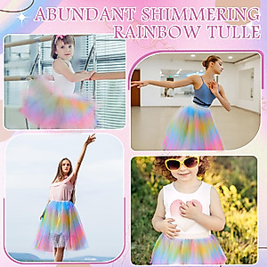 Timgle 10 Yards Rainbow Glitter Tulle 54 in Tulle Fabric Pastel Tulle Mesh Iridescent Girl Fabric for Table Chair Sash Bow Tutu Skirt Sewing Crafting Gift Wrapping Wedding Party Backdrop,30 Ft