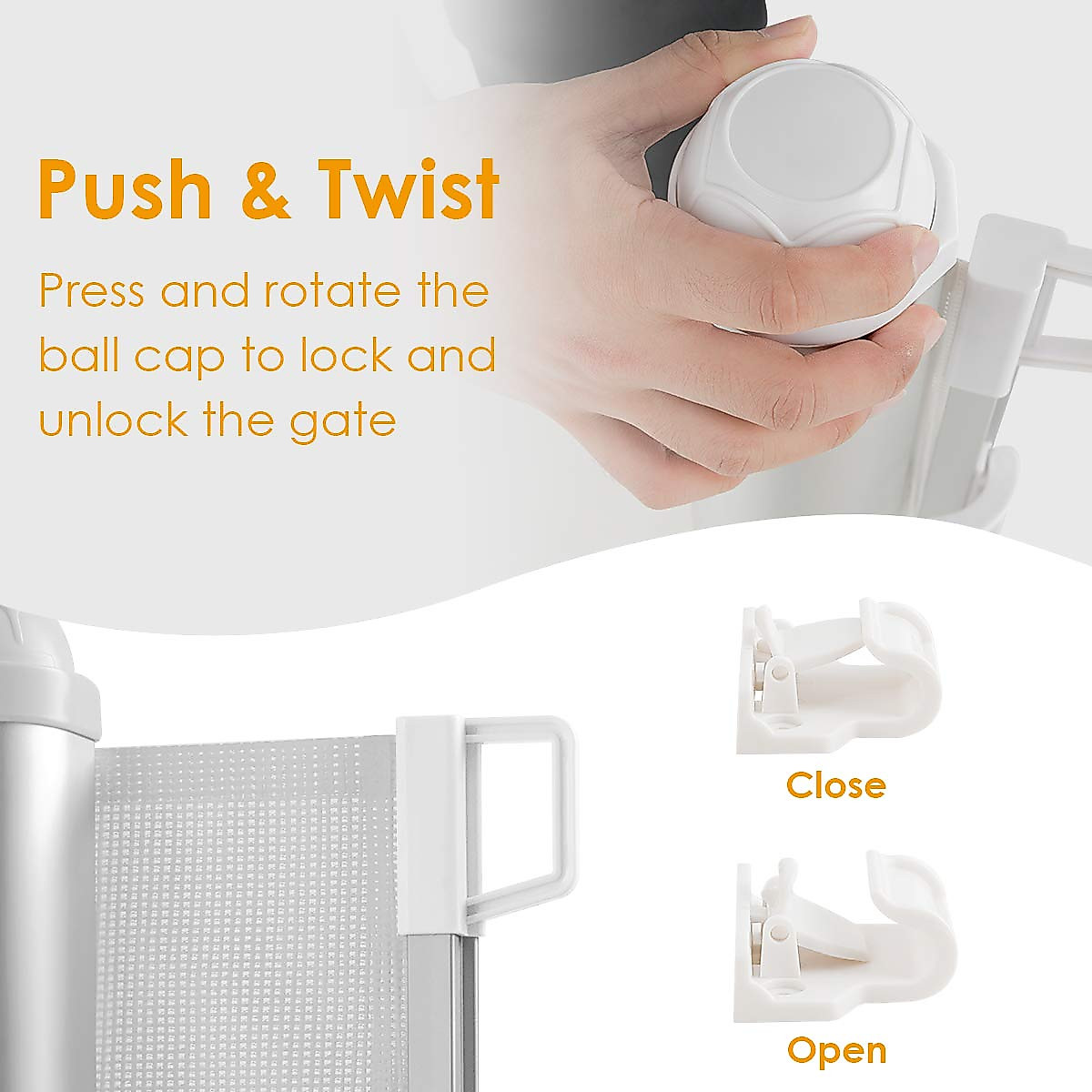 Costzon Baby Mesh Retractable Gates, Extra Wide Flexible Extension Safety Gate/Pet Dog Gate for Stairs/Doors/Hallways, Waterproof Rustproof Aluminum Pets Gate (White)