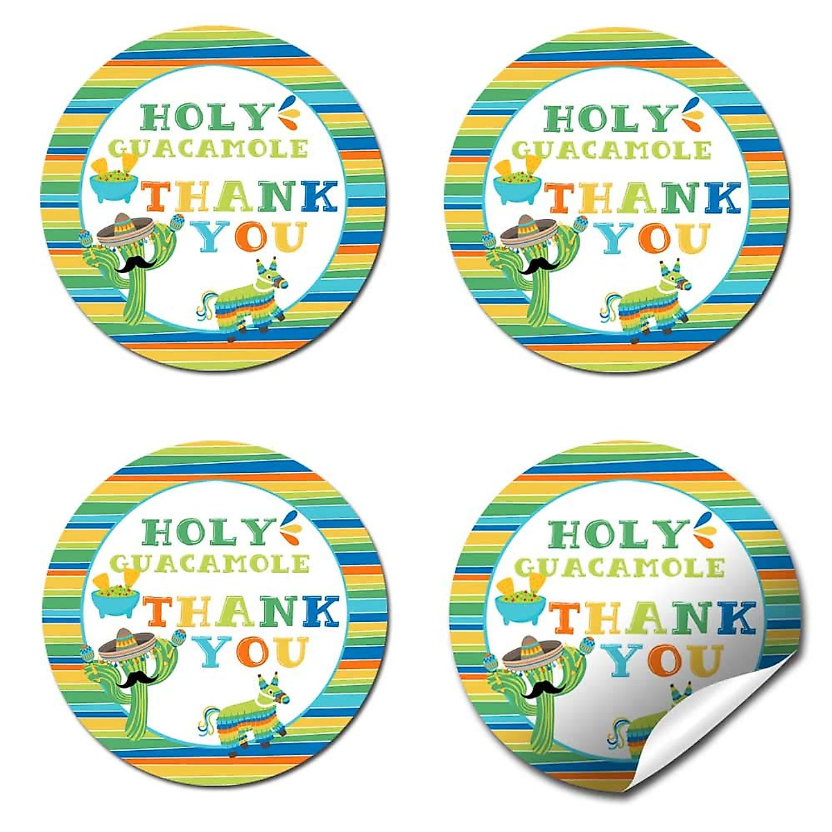 Holy Guacamole Fiesta Celebration Thank You Sticker Labels for Boys, 40 2" Party Circle Stickers by AmandaCreation, Great for Party Favors, Envelope Seals & Goodie Bags