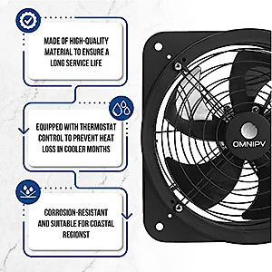 OmniPV Solar Powered Wall Mount Exhaust Fan, 35 Watt (for Home, Garage, Workshop, Greenhouse, RV, Outdoor Garden, etc.)