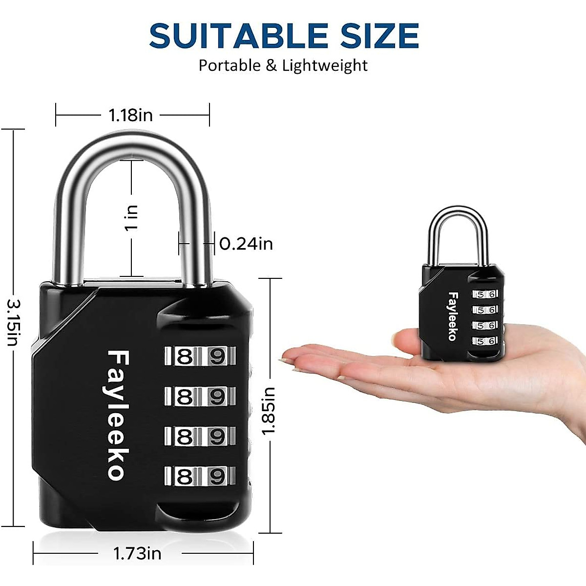 Combination Lock, 4 Digit Combination Padlock for School Gym Sports Locker, Fence, Toolbox, Case, Hasp Cabinet Storage (1 Pack, Black)