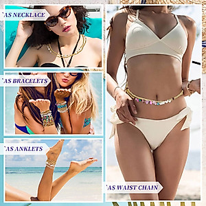 10PCS Waist Beads for Women with crystals，Summer Belly Body Chain African Stretchy Waist Jewellery， Size 31"-37"