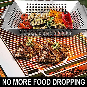 GRILLART Grill Basket Heavy Duty -Large Grill Baskets for Outdoor Grill Vegetables -Stainless Steel Veggie Grilling Basket/Pan - Lasting Grill Vegetable Basket BBQ Grill Accessories, Gifts for Dad Men
