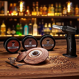 Old Fashioned Smoker Kit - Cocktail Smoker Kit with Torch - 3 Different Wood Chips,Bourbon/Whisky Smoker Kit,Bar Set - Birthday Gifts for him/Father/Husband/Father's Day/Halloween/Christmas（no Butane）