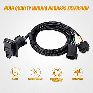 Wztepeng 56070 Truck Bed 7-Foot 7-Pin Trailer Wiring Harness Extension with Connector Compatible with Silverado 1500 2500 3500, Dodge Ram, Ford F-150, F-250, F-350, GMC Sierra, Toyota Tundra, RAM