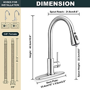 Herogo Kitchen Sink Faucet, Kitchen Faucets with Pull Down Sprayer Brushed Nickel, Stainless Steel High Arc Single Handle Faucet with 1 Hole or 3 Hole Deck Plate for Farmhouse Laundry RV Wet Bar Sinks