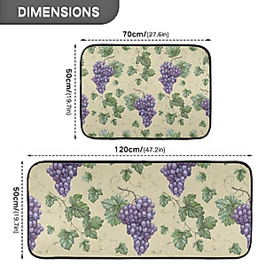 ALAZA Purple Grape Green Leaves Kitchen Rug Set, 2 Piece Set, Non-Slip Floor Mat for Living Room Bedroom Dorm Home Decor, 19.7 x 27.6 Inch + 19.7 x 47.2 Inch