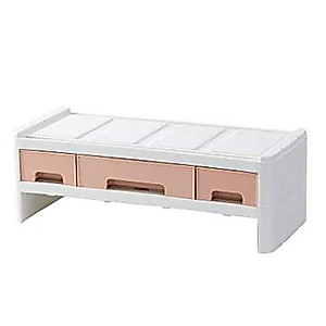 TJLSS Monitor Riser Drawer Organizer Desktop Storage Box Cabinet Organiser Chest of Drawers Units Computer Heightening Rack (Color : White Pink)