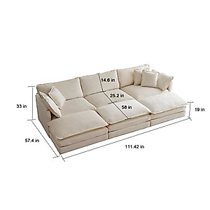 Oversized Minimalist Modular Sectional Sofa with Ottomans, U Shaped Convertible Cloud Couch with Throw Pillows,Deep Seat Chenille Upholstery Sofa&Couch for Living Room Office Apartment