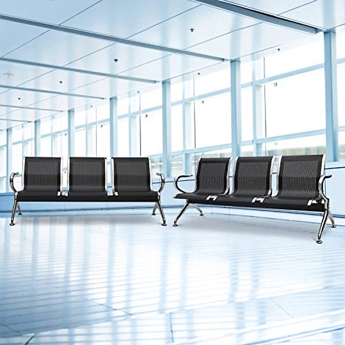 Kinsutie Waiting Room Chair with Arms 3-Seat Airport Reception Bench for Business Hospital Market, Black