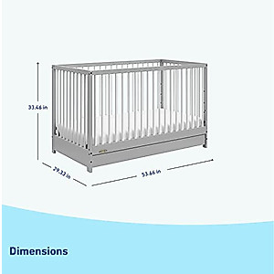 Graco Teddi 5-in-1 Convertible Crib with Drawer (Pebble Gray with White) – GREENGUARD Gold Certified, Crib with Drawer Combo, Full-Size Nursery Storage Drawer, Converts to Toddler Bed, Full-Size Bed