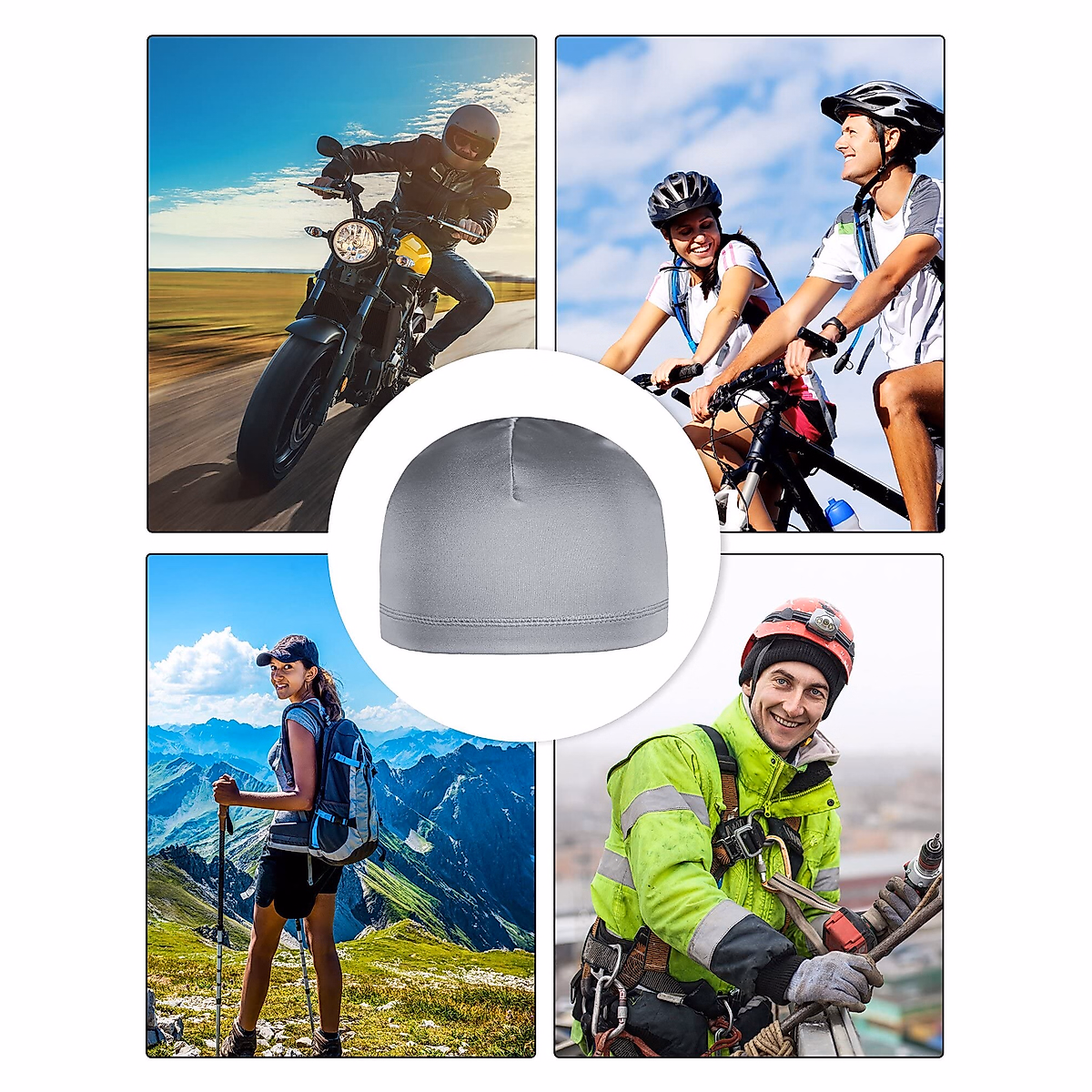 Boao 6 Pieces Skull Caps Helmet Liner Sweat Wicking Cap Running Hats Cycling Skull Caps for Men Women (Vivid Colors, X-Large)