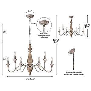 Congratsu 6 Light French Country Chandelier for Dining Room, Farmhouse Chandeliers for Living Room, Bedroom, 29.5” Dia