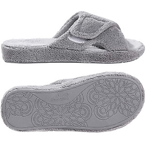shevalues Summer Arch Support Slippers for Women Adjustable Terry Cloth Fuzzy Indoor Slippers Open Toe House Shoes, Grey 11 Women/9.5 Men