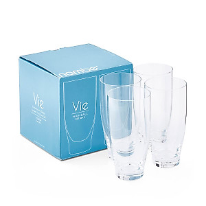 Nambe Vie Highball Glasses | 16 Ounce Tall Cocktail Glasses for Drinking Water, Juice, and Other Beverages | Set of 4 Clear Glasses | Designed by Neil Cohen