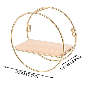 Cabilock 1pc Shelf Book Wood Sculpture Holder Rack Durable Metal Wire Vase Art Golden Wall-Mounted Wrought Room Bathroom Entryway Home Style Round Living Storage Rustic Plant Key Mounted