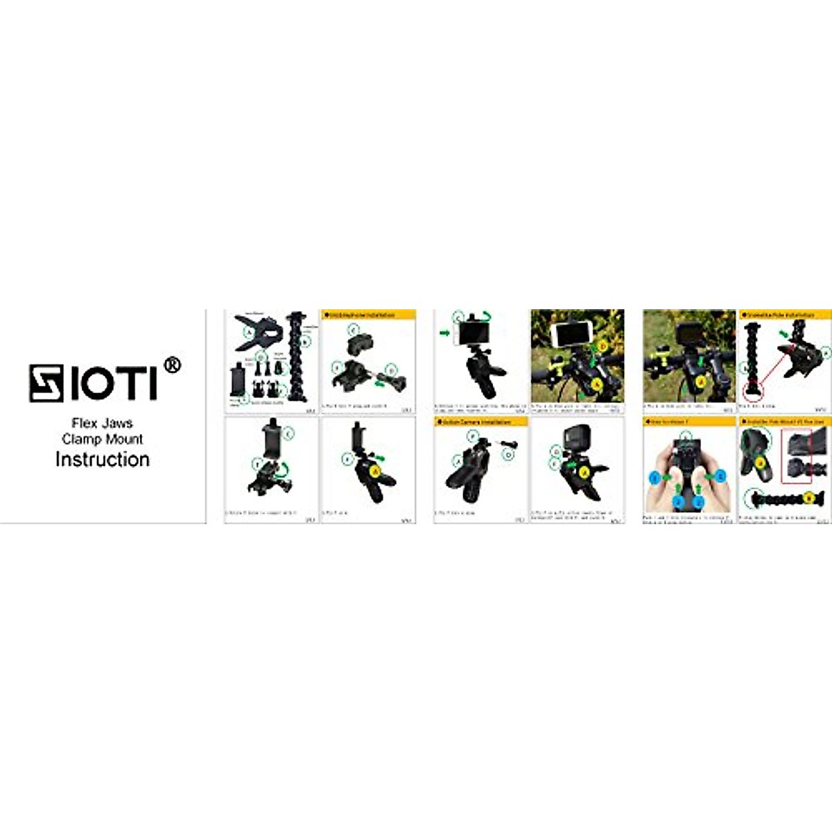 SIOTI Jaws Flex Clamp Mount with Adjustable Goose Neck and Cellphone Tripod Adapter Mount Compatible with GoPro Hero 11, 10, 9, 8, 7, 6, 5, 4, Session,Hero Cameras and DJI Osmo Action Cameras
