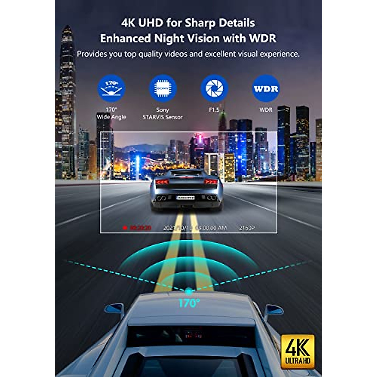 [F7NS+in-Car Rear Camera]-REDTIGER F7NS 4K Dash Cam with Wi-Fi GPS Front and in-Car Rear Camera and Cable