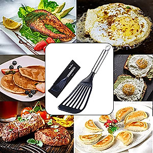 2Pack Nylon Fish Spatula, KSENDALO Slotted Egg Spatula with Stainless Steel Hollow Handle for Frying Flipping, Turning