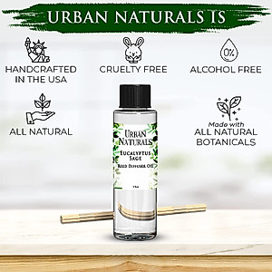 Urban Naturals Eucalyptus & Sage Oil Reed Diffuser Refill | Eucalyptus, Sage, Mint, Lime and Cedarwood| includes a Free Set of Reed Sticks! 4 oz