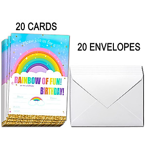 ukebobo Rainbow Birthday Party Invitations with Envelopes – Birthday Party Invitations, Rainbow Party Decorations– 20 Cards With Envelopes（c02）