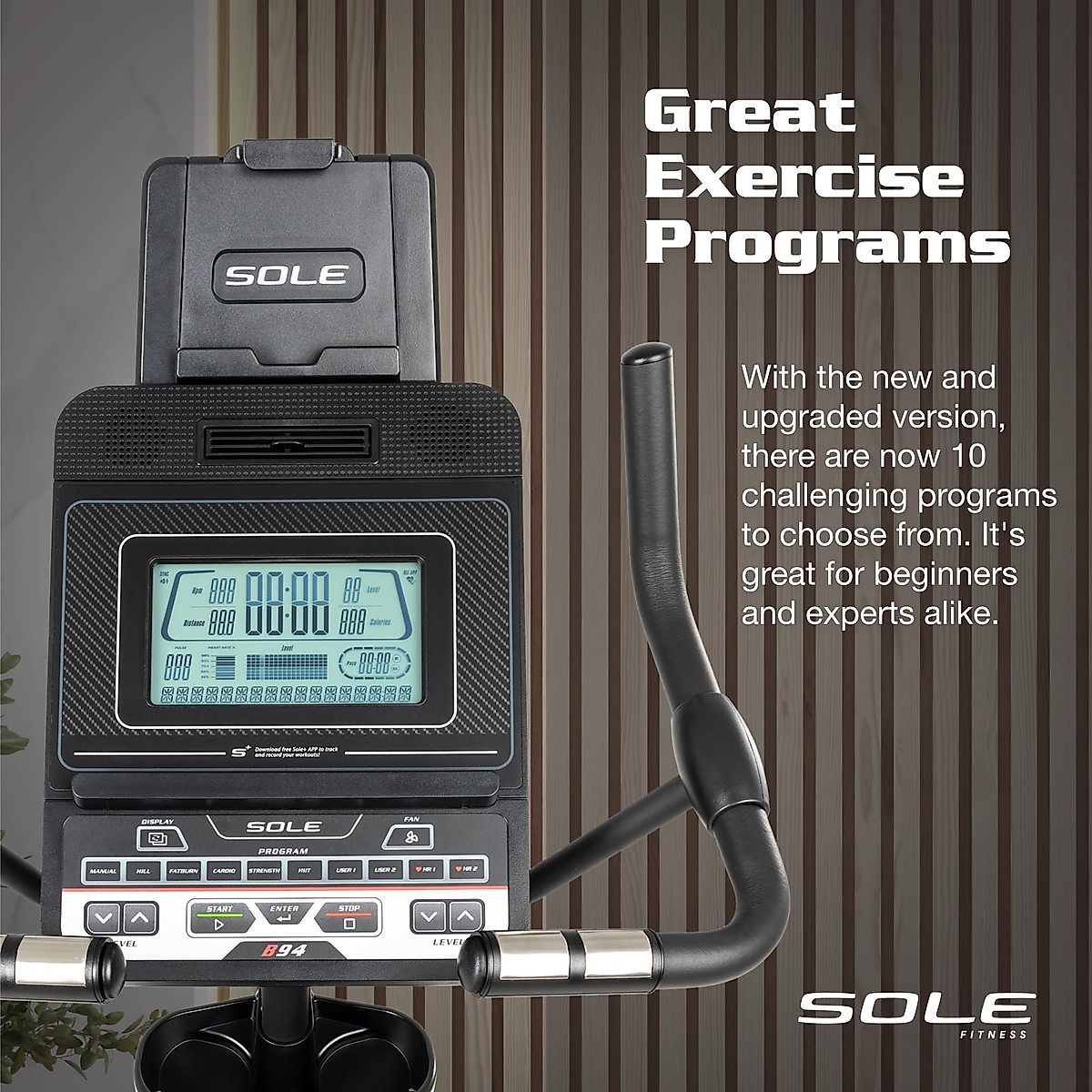 SOLE Fitness B94 2023 Model Light Upright Indoor Stationary Bike, Home and Gym Exercise Equipment, Smooth and Quiet, Versatile for Any Workout, Bluetooth and USB Compatible