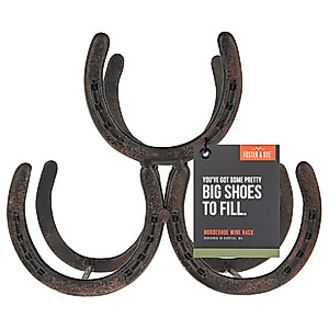 Foster & Rye Horseshoe Countertop Metal Wine Rack, Cast Iron Wine Bottle Holder, Holds 3 Standard Wine Bottles, 10" x 5.5" x 8.5"