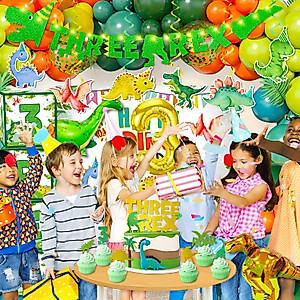 cocomigo 147pcs Three Rex Birthday Decorations Boy, Dinosaur Birthday Decorations 3 Year Old Boy Include Three Rex Balloons Banner Backdrop Etc, for 3 Rex Birthday Decorations Boys and Grils