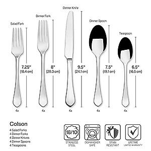 Mikasa Colson 18/10 20 Piece Stainless Steel Flatware Set, Service For 4