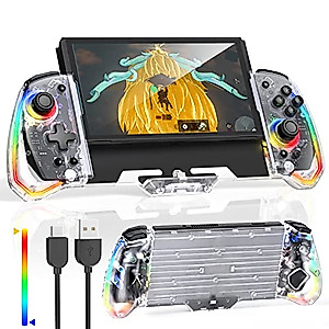 Switch Controller for Nintendo Switch/OLED, One-Piece Switch Pro Controllers Replacement for Joycon, Handheld Switch Grip Remote with 8 RGB Colors, Adjustable TURBO, Dual Motor Vibration, Back Button