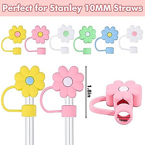 8Pcs Stanley Straw Cover Cap 10mm Cute Silicone Daisy Straw Topper Compatible with Stanley 30&40 Oz Tumbler with Handle Straw Tip Covers for Simple Modern Tumbler Accessories Reusable Straws Protector