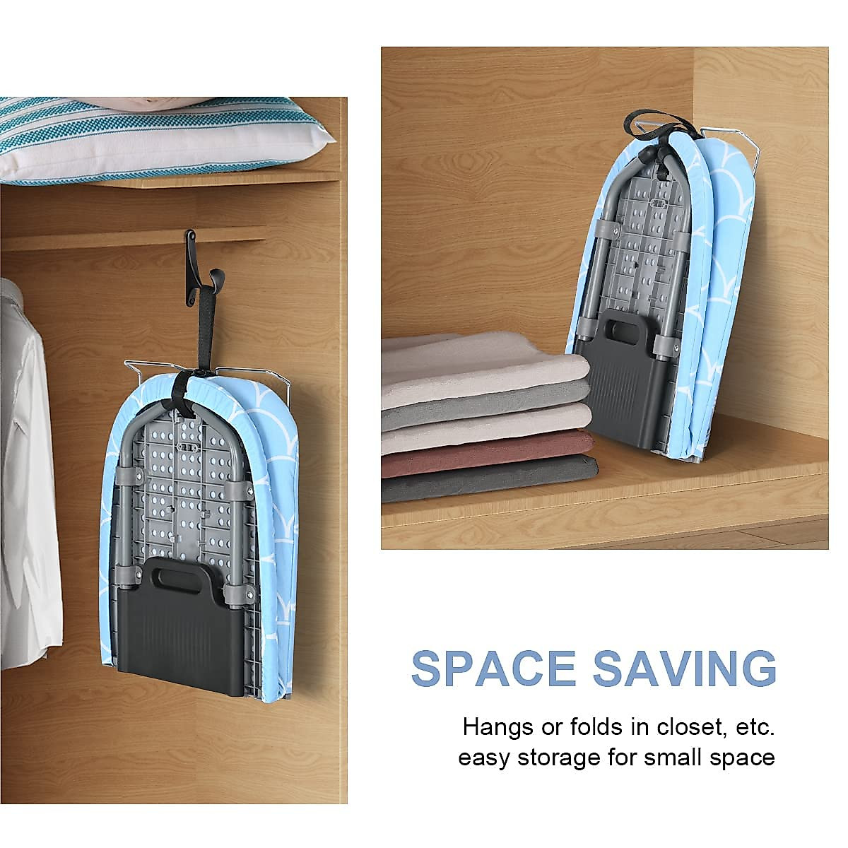 Foldable Ironing Board, Portable Iron Board with Iron Rest, Tabletop Small Ironing Board with 2 Heat Resistant Ironing Covers, Mini Ironing Board with Non-Slip Feet for Bathroom, Laundry Rooms, Dorms