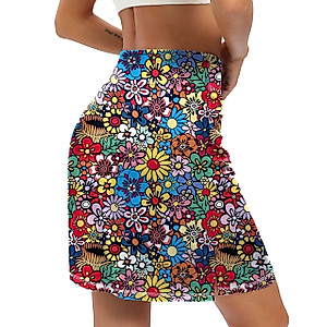 LouKeith Womens Knee Length Tennis Skorts Skirts Athletic Golf Skirts Casual High Waisted Drawstring Skirts with Pockets Colorful Flowers XL
