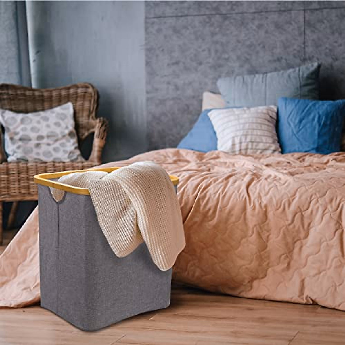 BROOKSTONE, Large Laundry Hamper with Handles, Stylish Bamboo Trim, Dirty Clothes Hamper Basket, Perfectly Sized at 17.25” X 16.25” X 13.25, Use as Storage Organizer, Save Space in Bedroom / Bathroom