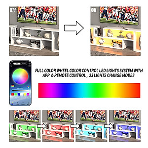 ANTISTA TV Stand, Deformable TV Stand with LED Light Strip & Power Outlets, Modern Entertainment Center with Storage Shelves for 55/60/65/70 inch TV, Gaming Media Console for Living Room