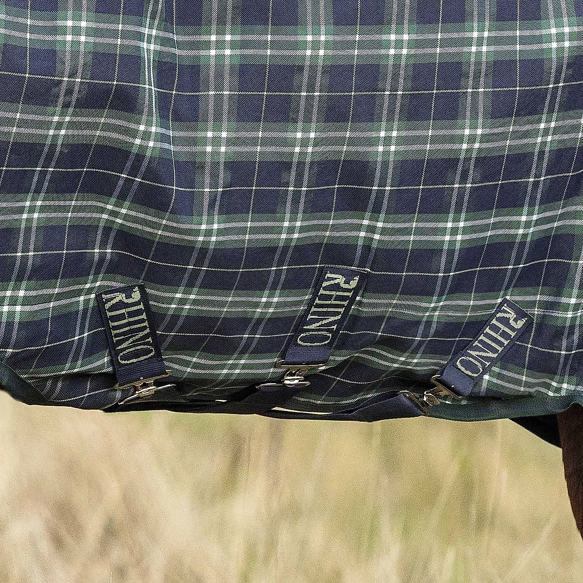 HORSEWARE Ireland Rhino Wug Lite Durable Waterproof Breathable Horse Turnout Blanket - 100g Fill - Hunter Check/Green & Navy, 75