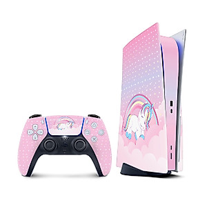 TACKY DESIGN PS5 Skin Unicorn Skin for Playstation 5 skin Console and 2 controller skin, Pink PS5 cover Vinyl 3M Decal Stickers Full wrap Cover (Disk Edition)