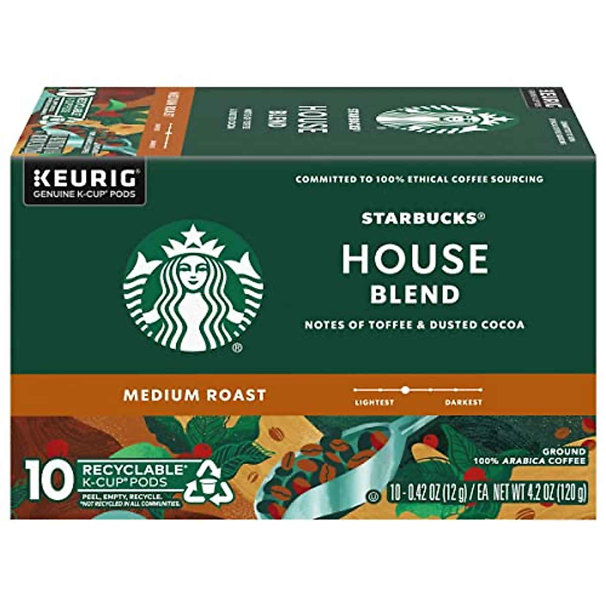 Starbucks Coffee Company Starbucks House Blend Coffee K-Cup Pods, Medium Roast Ground Coffee K-Cups for Keurig Brewing System, 100% Arabica Coffee, 10 CT K-Cups/Box (Pack of 2 Boxes)