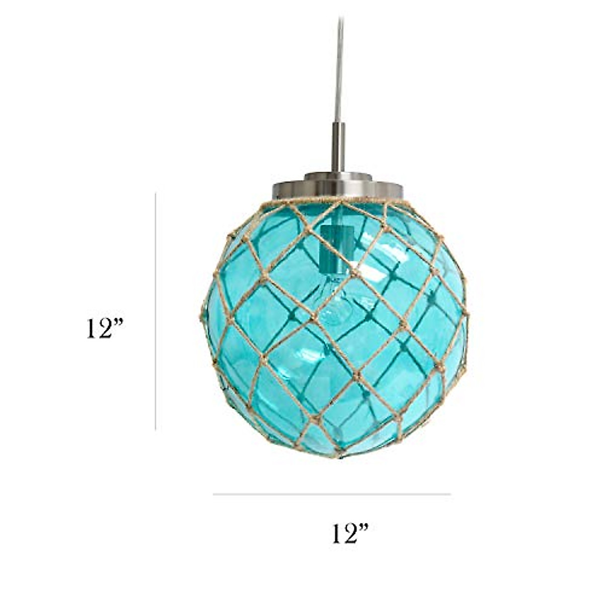Elegant Designs PT1003-AQU Buoy Netted Brushed Nickel Coastal Ocean Sea Glass Pendant with Natural Rope, Aqua