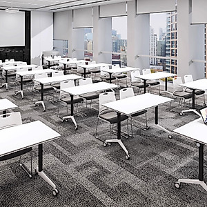 DRemdo conference table,modern white office folding Flip Top Mobile Training Table 47.2"D x 15.7"W x 29.5"H The Squared Tablewith wheels is convenient and fast,suitable for office,meeting room,classr