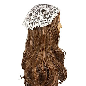 PAMOR Chapel Cap Veil Floral Lace Mantilla Inspired Circle Round Head Covering (White)