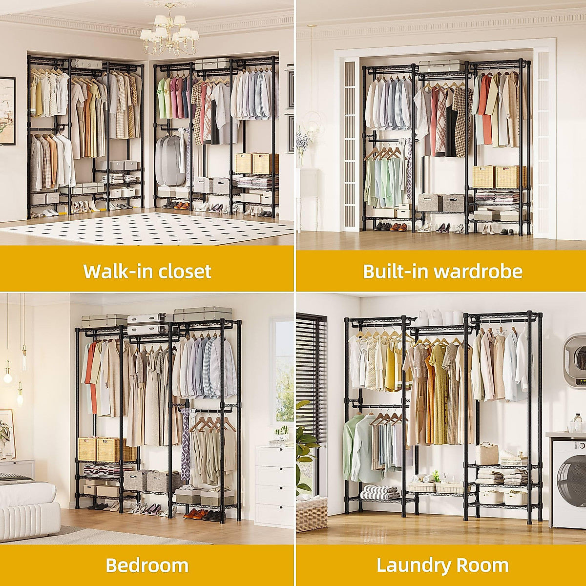 DWVO Closet Organizers and Storage System, Heavy Duty Walk-in Closet Shelves System, Adjustable Clothes Rack with 3 Hanging Rods, 8 Shelves, 68.9" L x 76" H x 13.8" W