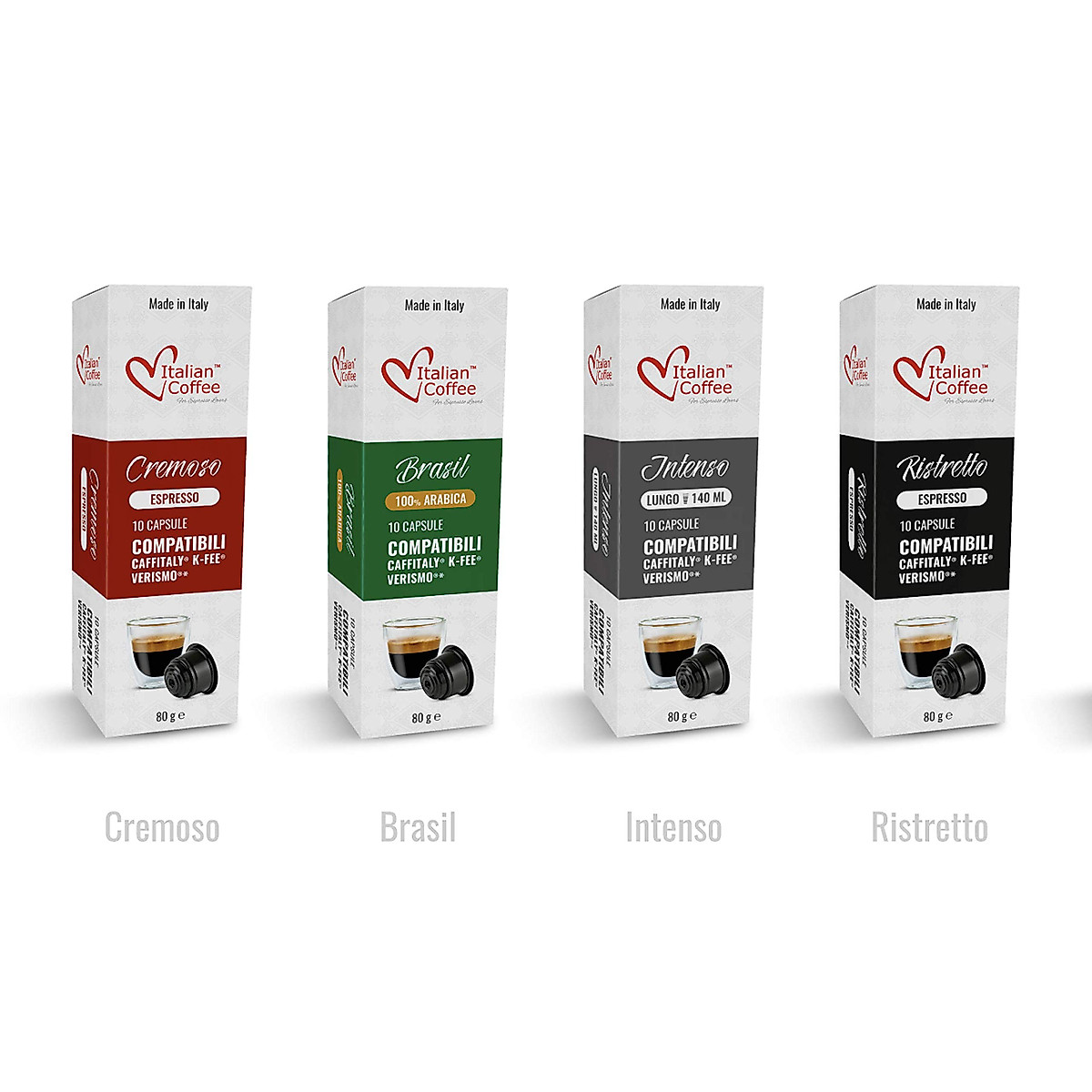 ITALIAN COFFEE FOR ESPRESSO LOVERS Italian Coffee capsules compatible with Verismo, CBTL, Caffitaly, K-fee systems (Sampler, 4 flavors, 40 pods tot., No decaf)