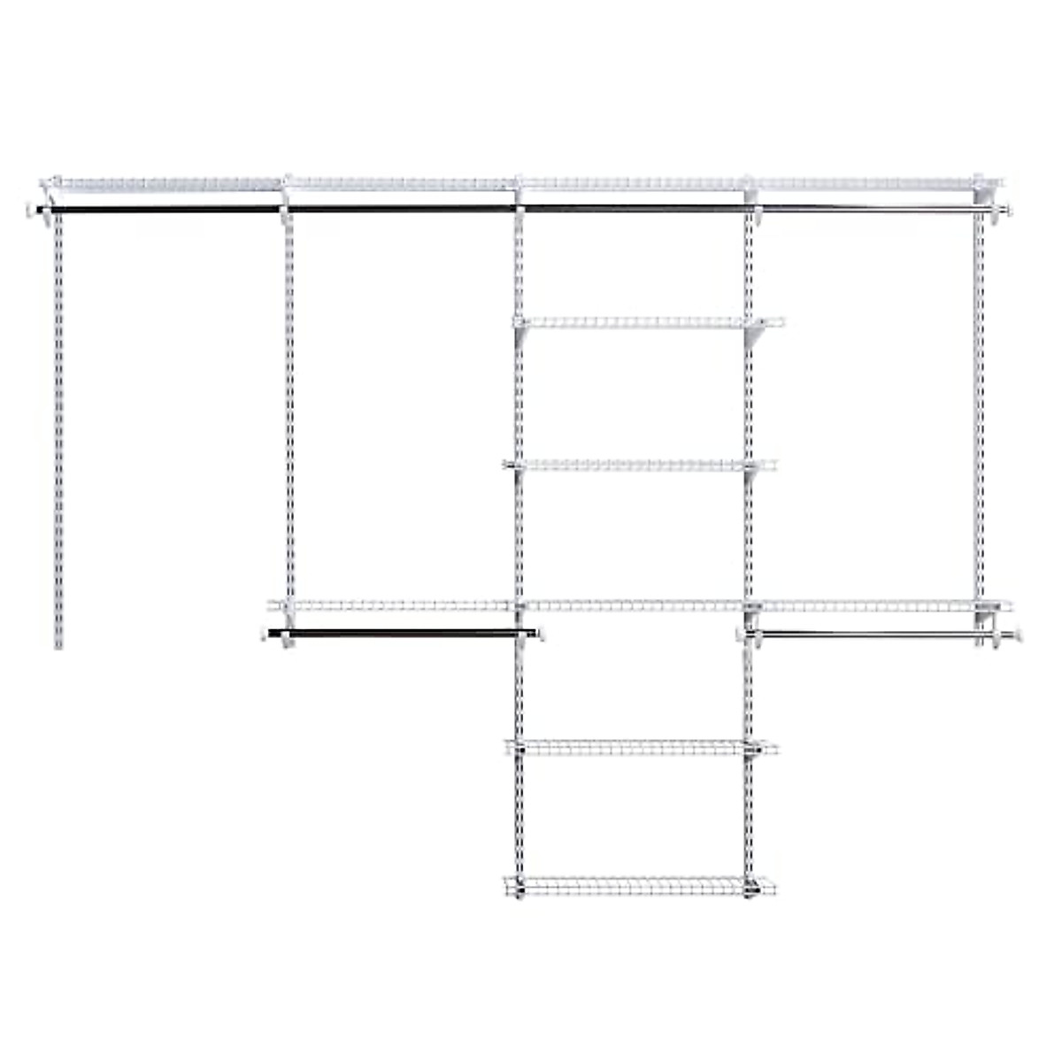 Rubbermaid Configurations Deluxe Closet Kit, White, 4-8 Ft. & Configurations Deluxe Closet Kit, Titanium, 4-8 Ft, Wire Shelving Kit with Expandable Shelving and Telescoping Rods